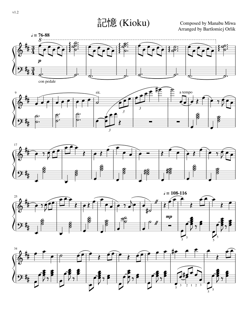 Kioku Sheet Music for Piano (Solo) | MuseScore.com