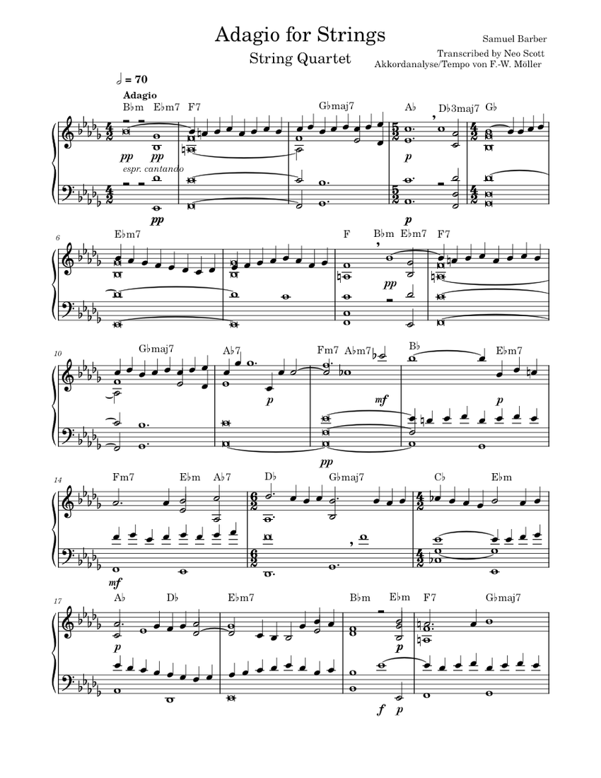 Adagio for Strings – Samuel Barber (Harp) chord analysis Sheet music ...