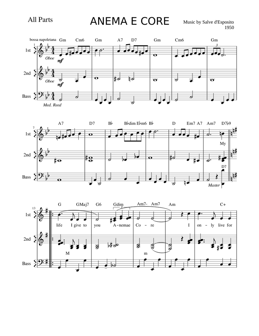 Anema E Core Sheet Music for Accordion (Piano Trio) | MuseScore.com