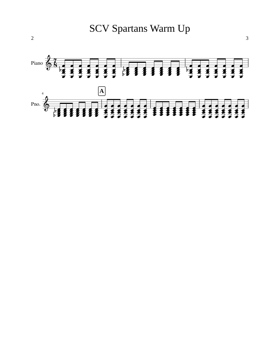 SCV Front Ensemble Spartan or 78 Warm Up Piano mcsz Sheet Music for ...