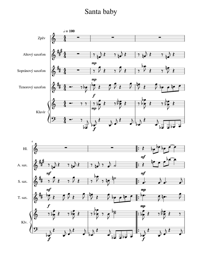 Santa baby Sheet music for Piano, Vocals, Saxophone alto, Saxophone ...