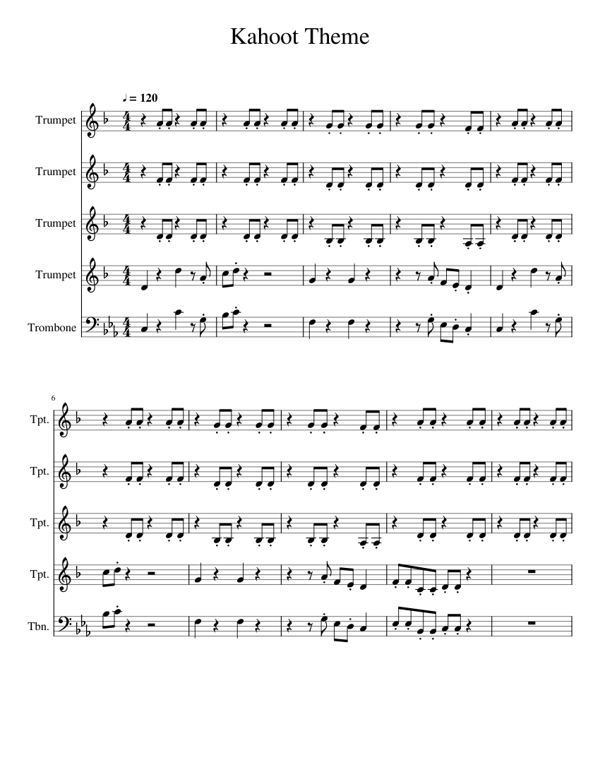 Kahoot Theme Sheet music for Trombone, Trumpet other (Mixed Quintet ...