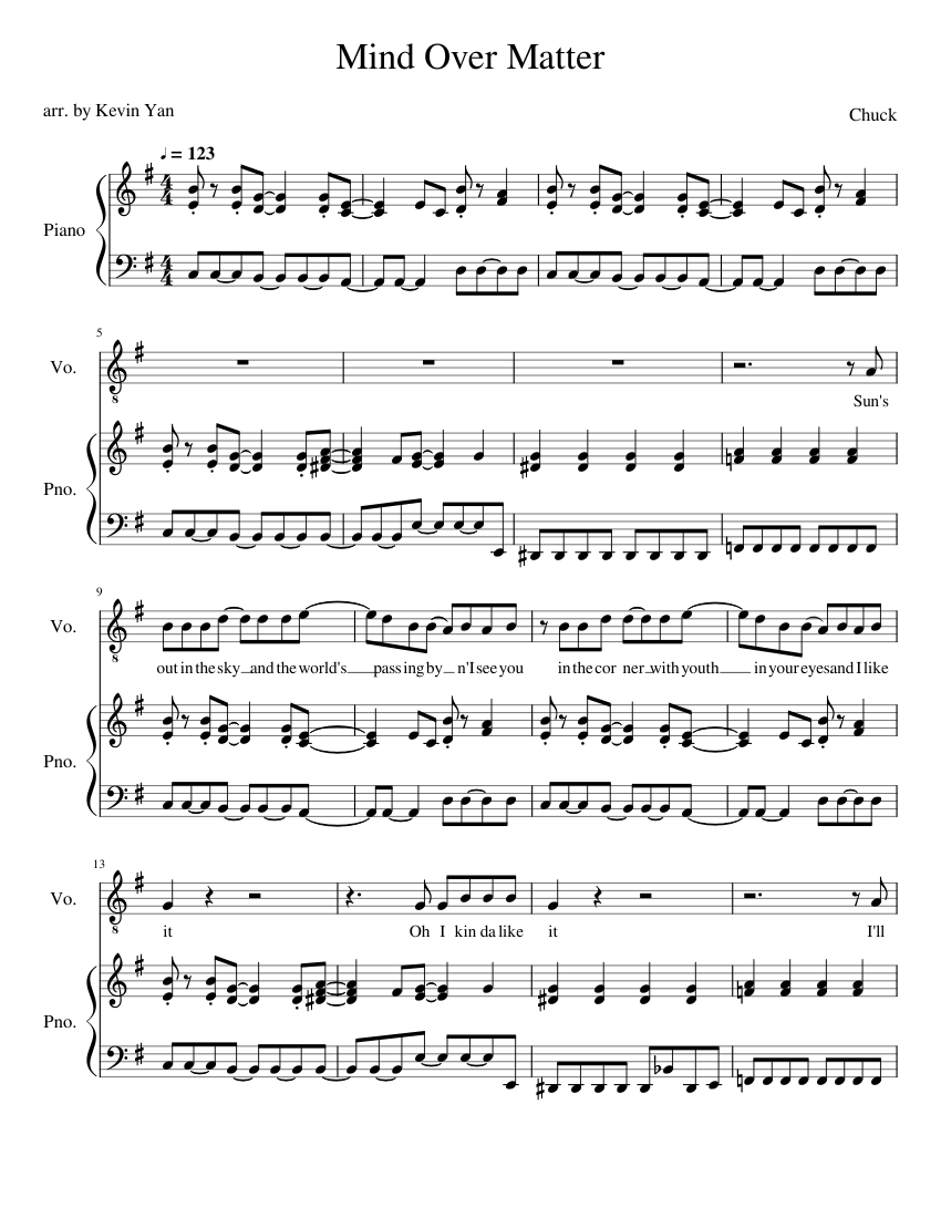 Mind Over Matter Sheet Music for Piano, Vocals (Piano-Voice ...