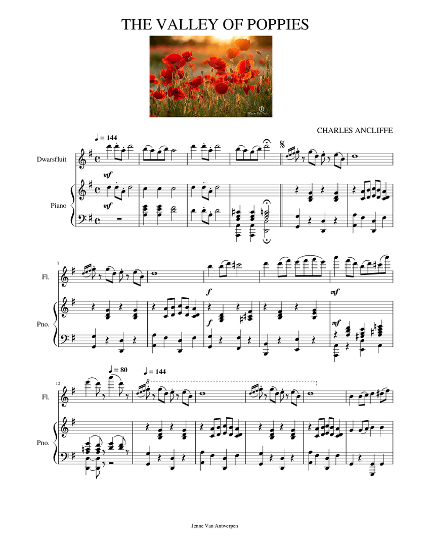 The Valley of Poppies – Charles Ancliffe Sheet music for Piano, Flute ...
