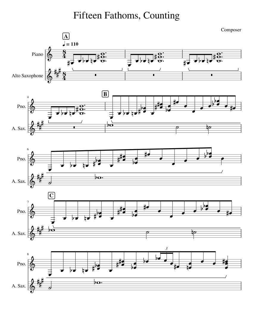 Fifteen Fathoms Counting Sheet music for Piano, Saxophone alto (Solo ...