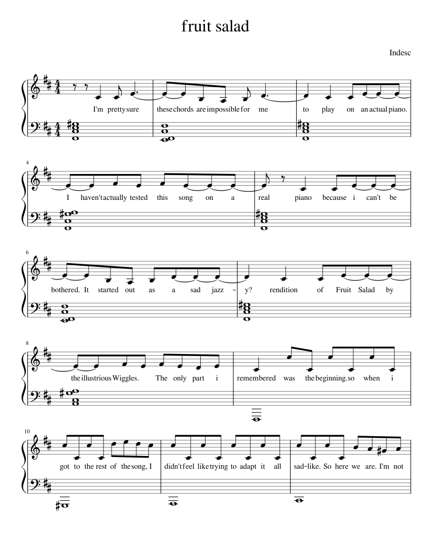 fruit salad Sheet Music for Piano (Solo) easy | MuseScore.com