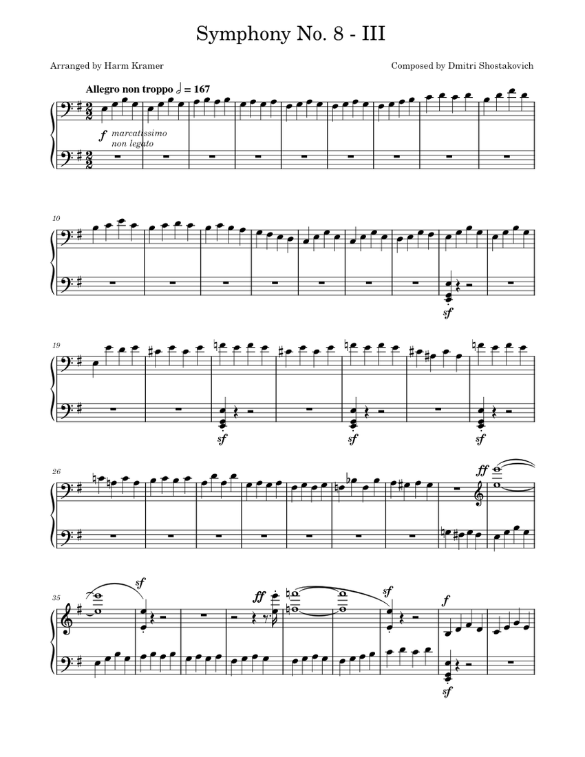 Symphony No 8 Iii Dmitri Shostakovich Sheet Music For Piano Solo