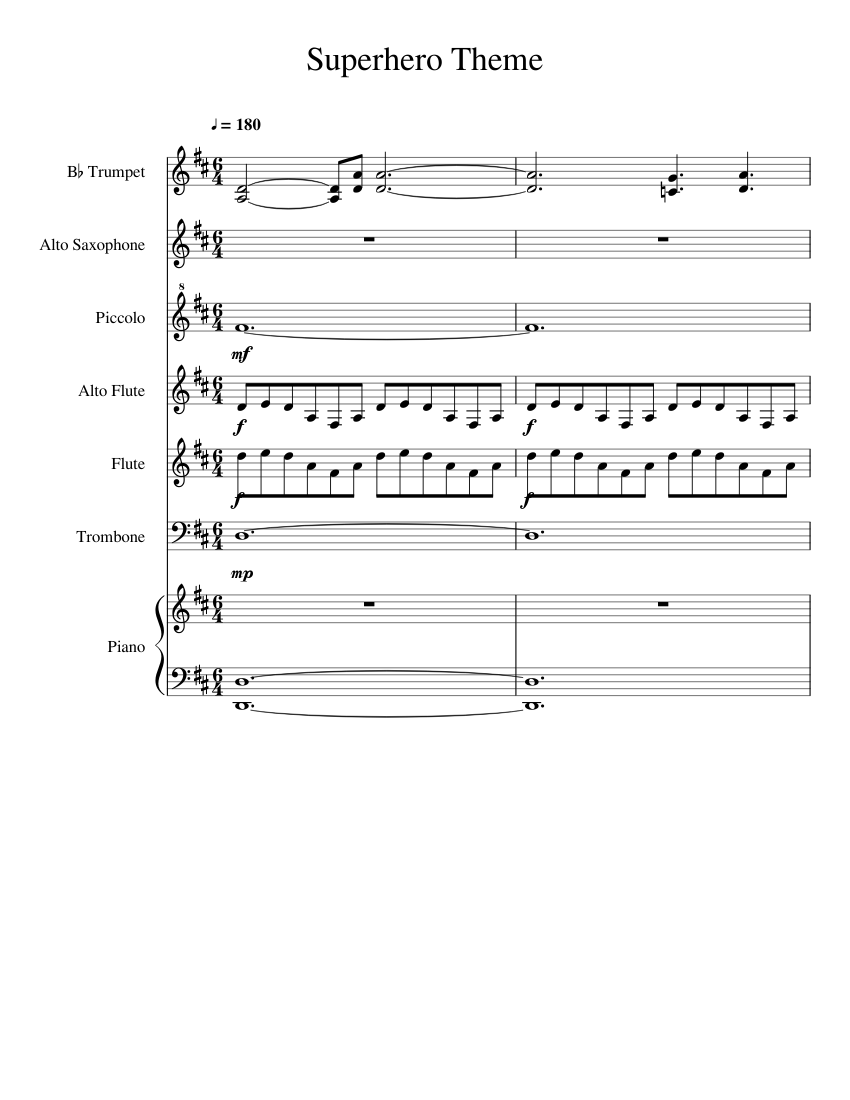 Superhero Theme Sheet music for Piano, Trombone, Flute piccolo, Flute ...