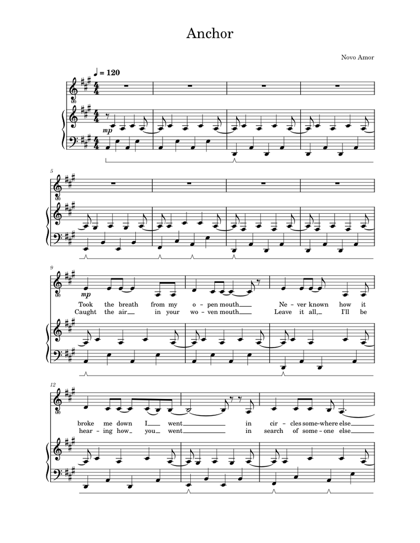 Anchor – Novo Amor Sheet music for Piano, Vocals (Piano-Voice ...