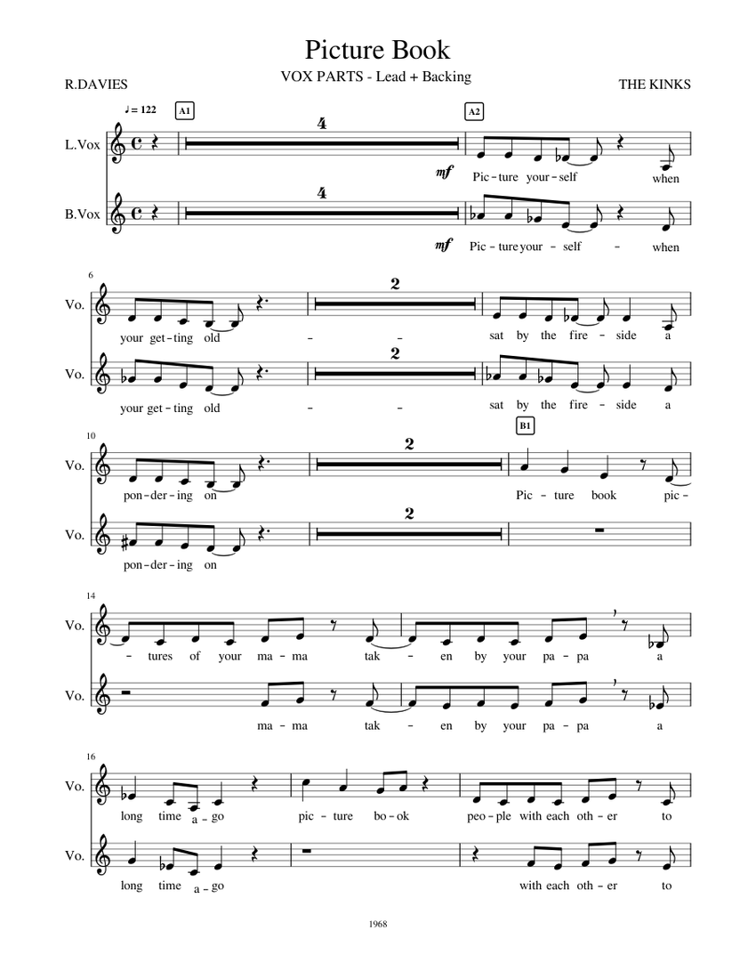 Picture Book - The Kinks Sheet Music for Vocals (Choral) | MuseScore.com
