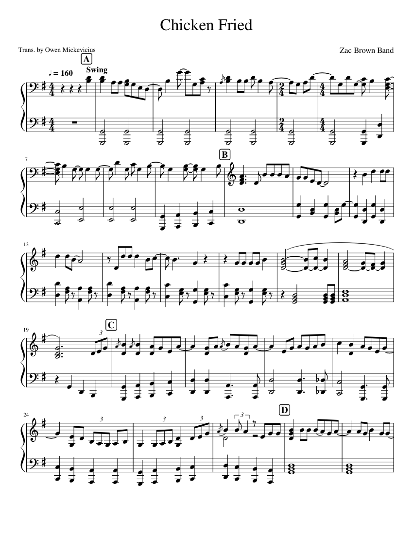 Chicken Fried Sheet Music for Piano (Solo) | MuseScore.com