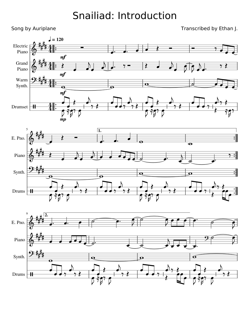 Snailiad – Auriplane Introduction Sheet music for Piano, Drum group ...