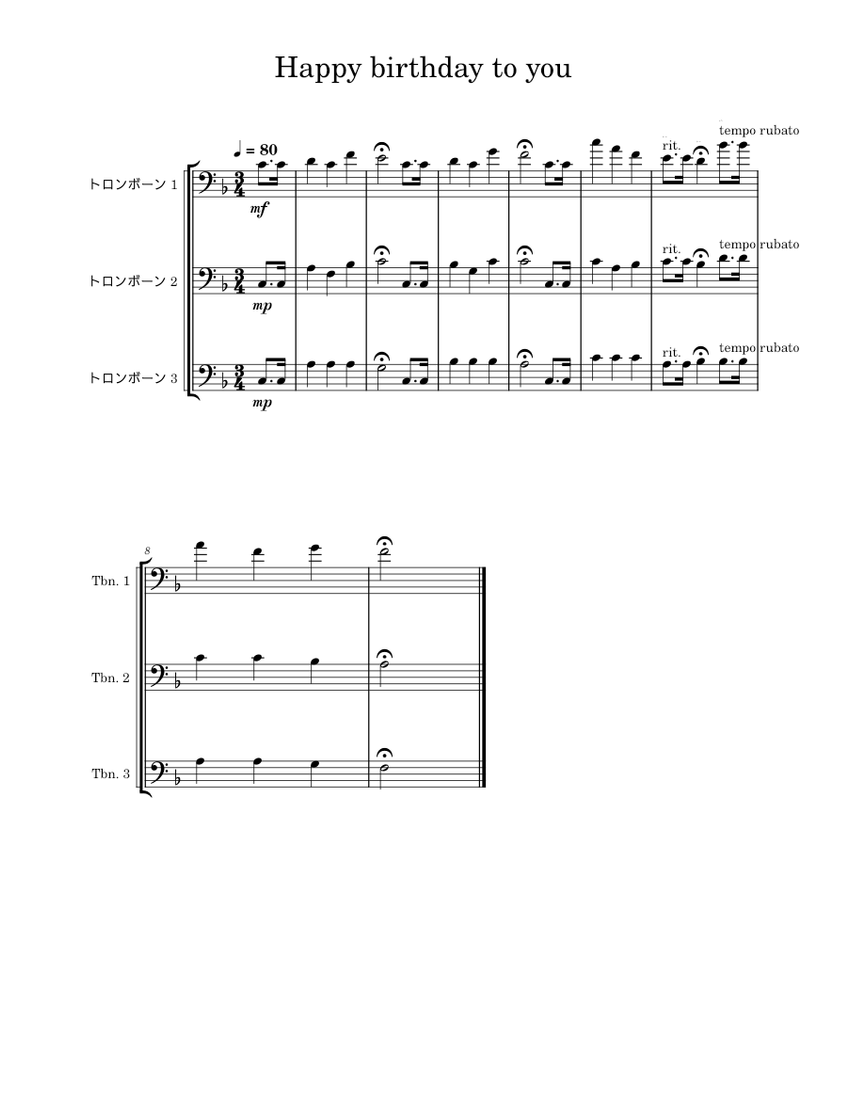 Happy birthday to you Sheet music for Trombone (Brass Ensemble ...