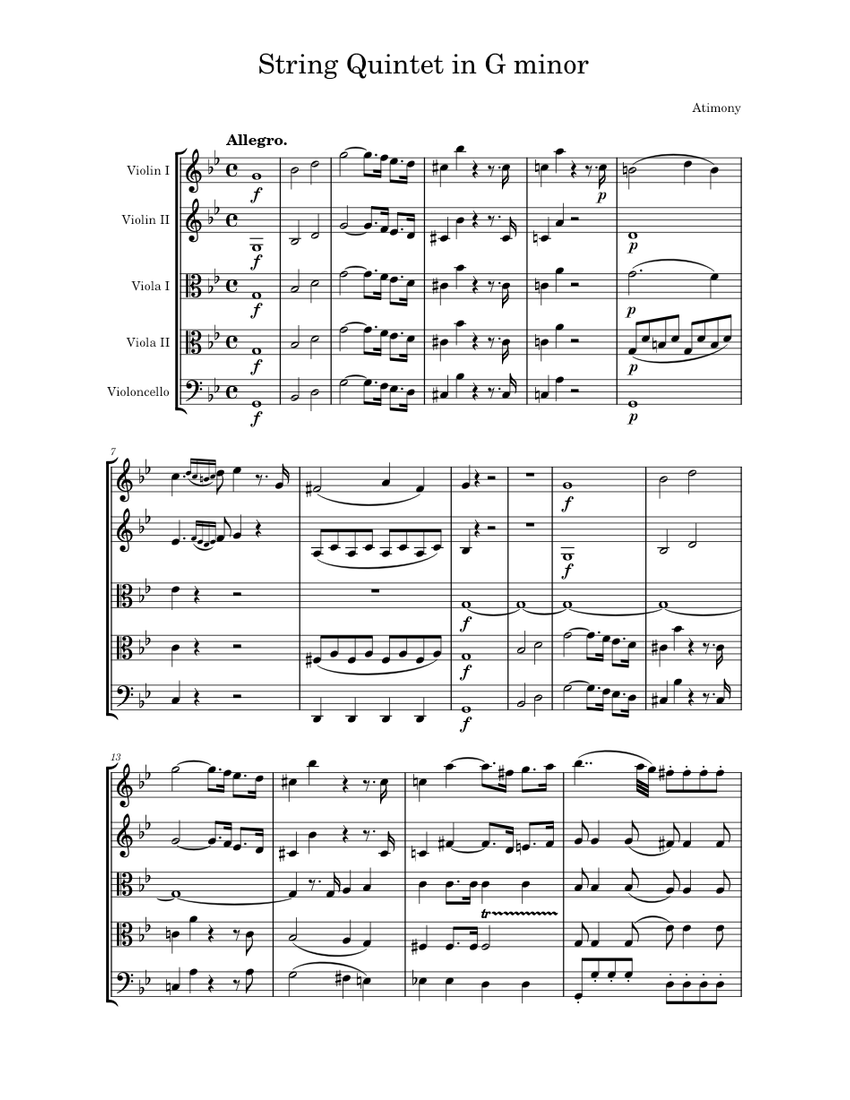 String Quintet in G minor Sheet music for Violin, Viola, Cello (String ...