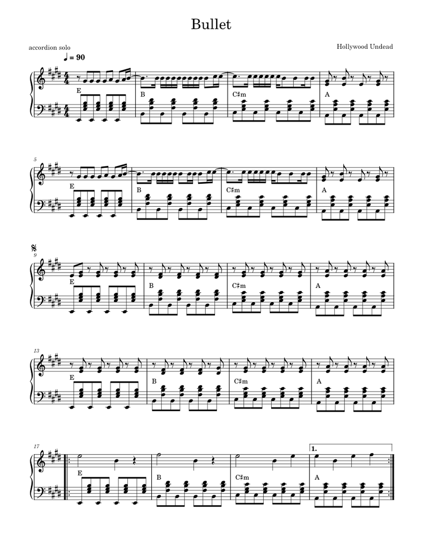 Bullet – Hollywood Undead Sheet music for Accordion (Solo) | Musescore.com