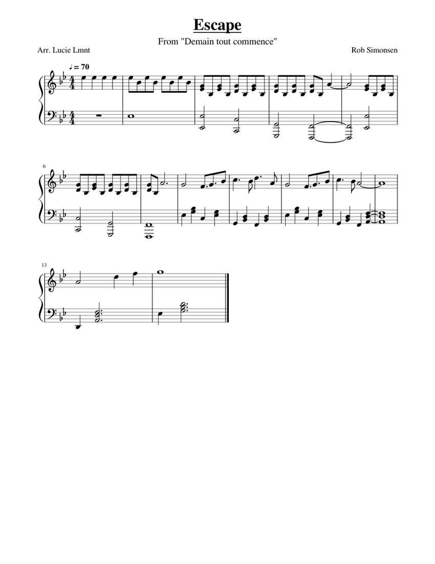 Escape Sheet music for Piano (Solo) Easy | Musescore.com