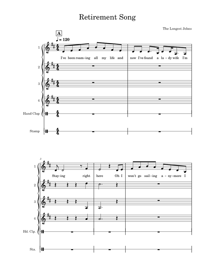 Retirement Song – The Longest Johns Sheet Music for Piano, Hand clap ...
