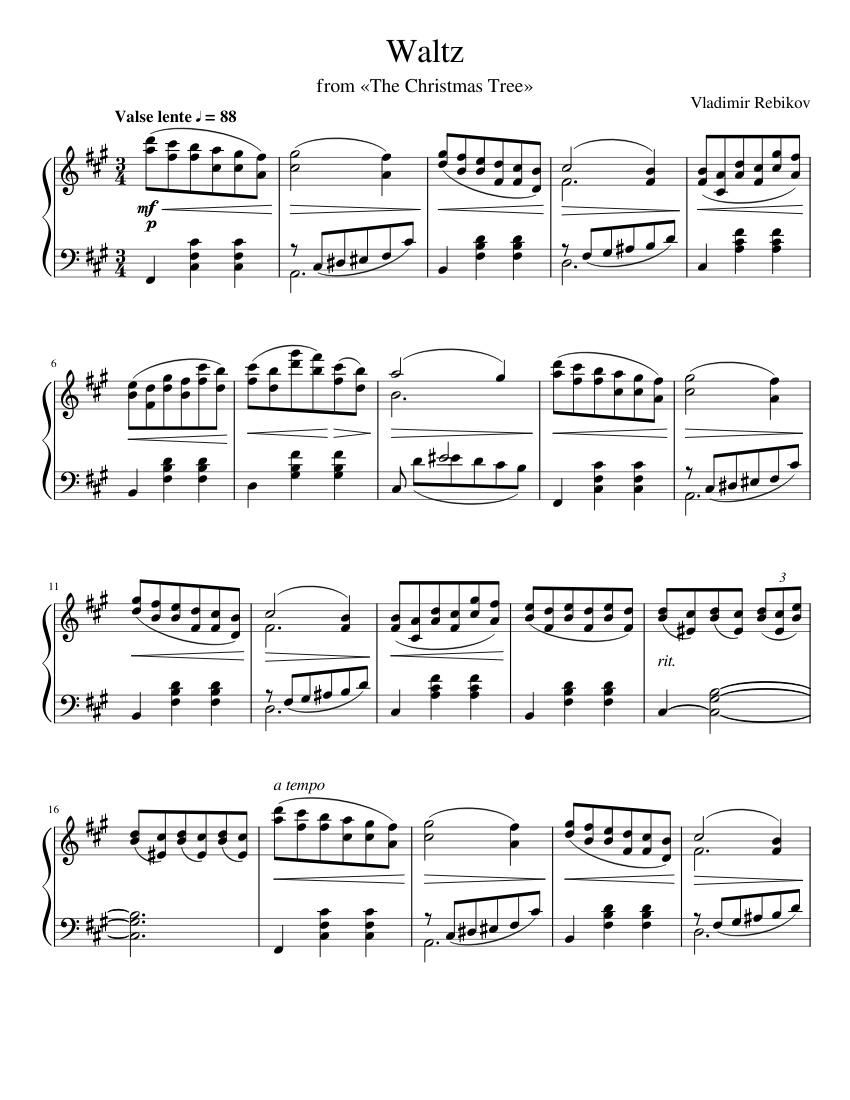 Rebikov - Waltz from "The Christmas Tree" Sheet Music for Piano (Solo ...