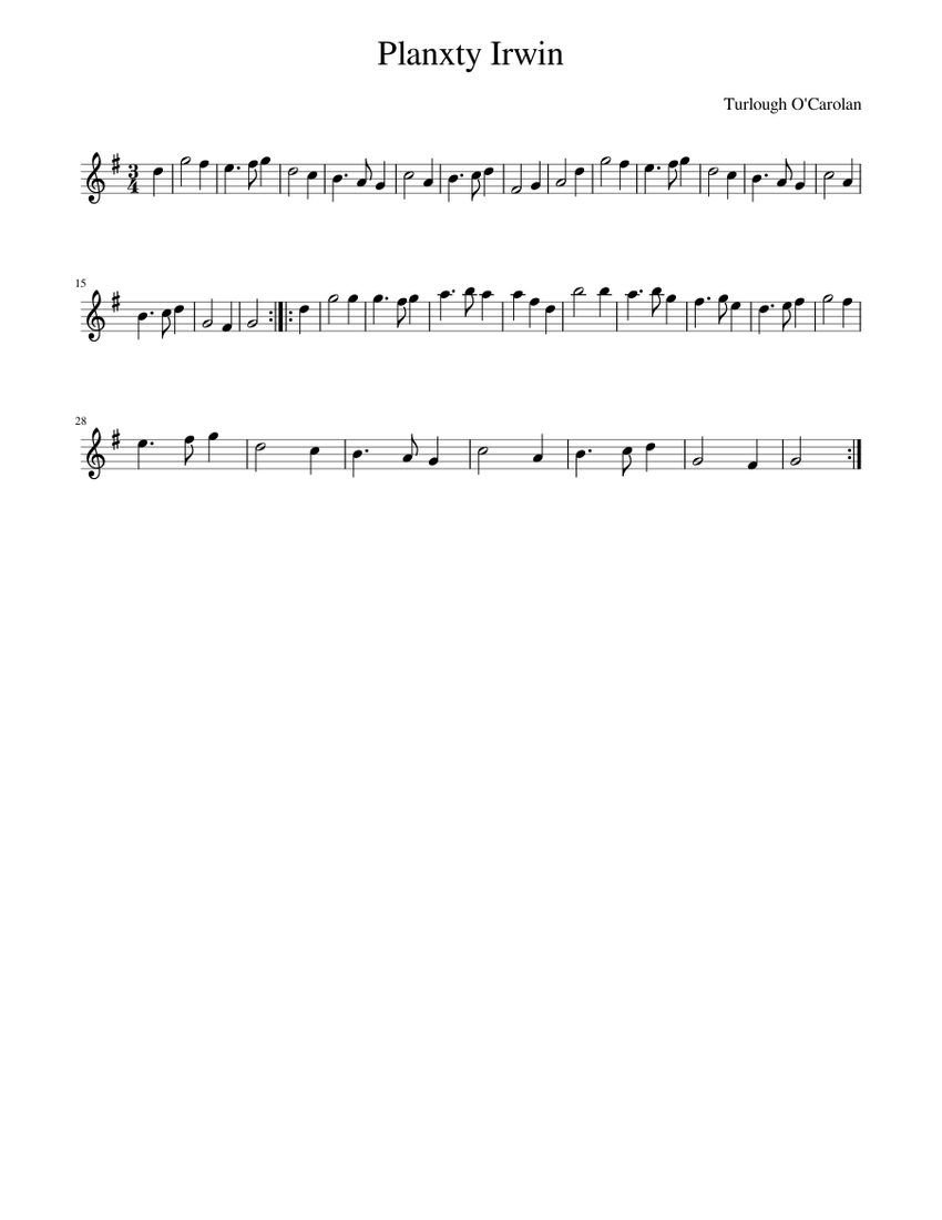 Planxty Irwin Sheet music for Piano (Solo) | Musescore.com
