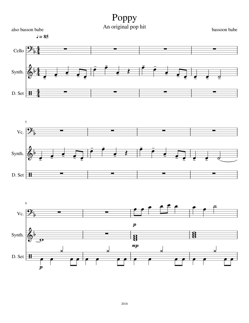 Poppy Sheet music for Cello, Drum group, Synthesizer (Mixed Trio ...