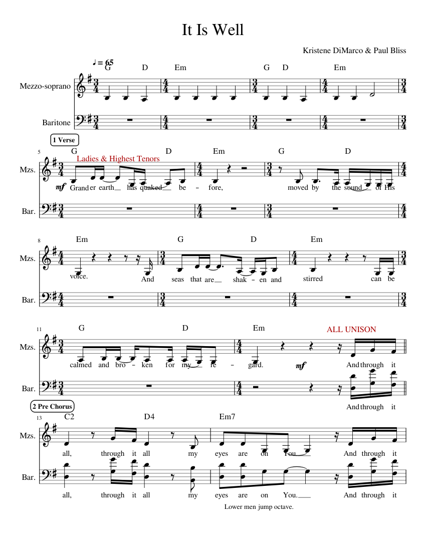It Is Well Sheet Music with Chords for Baritone, Mezzo soprano (Choral ...