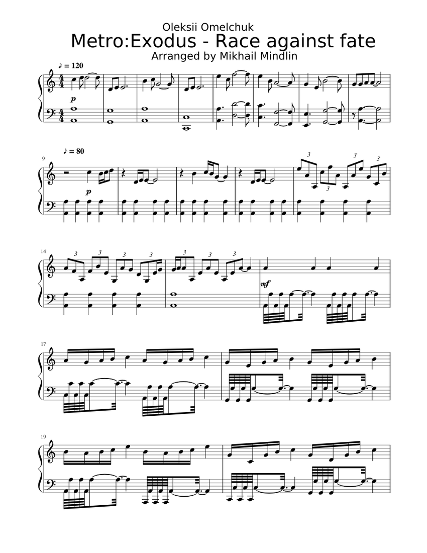 Metro:Exodus - Race against fate Sheet Music for Piano (Solo ...