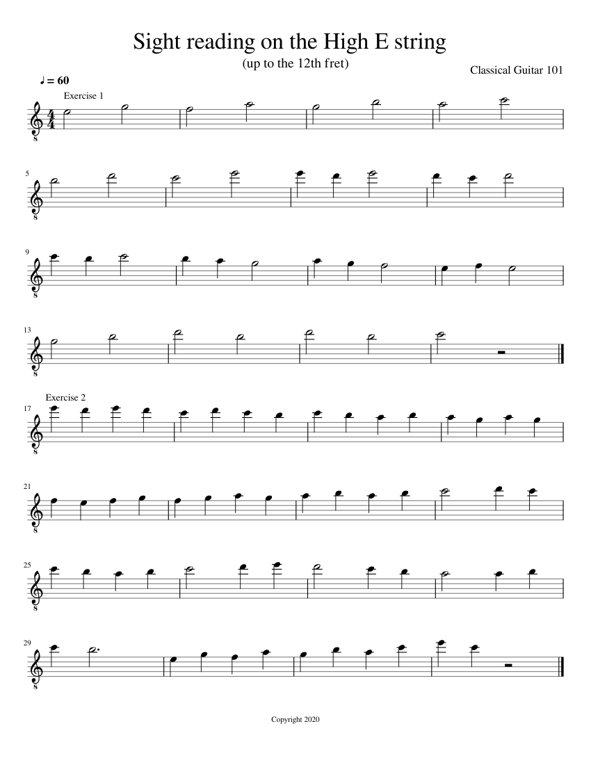 Sight Reading on the High E string Sheet music for Guitar (Solo ...