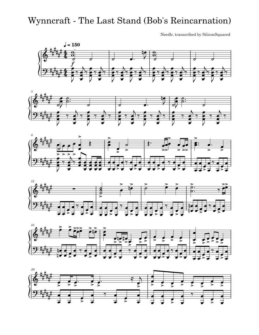Wynncraft OST - The Last Stand – Needlr (Bob's Reincarnation) Sheet ...