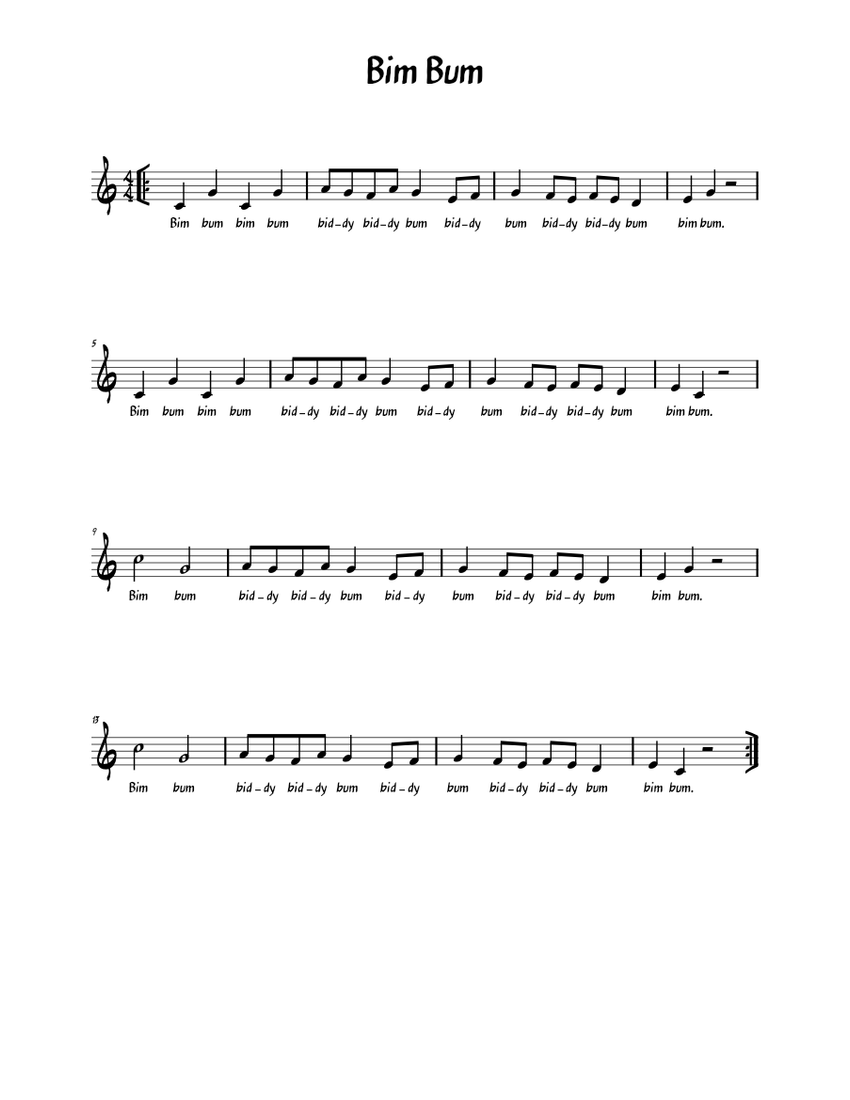 Bim_Bum Sheet Music for Piano (A Capella) Easy | MuseScore.com