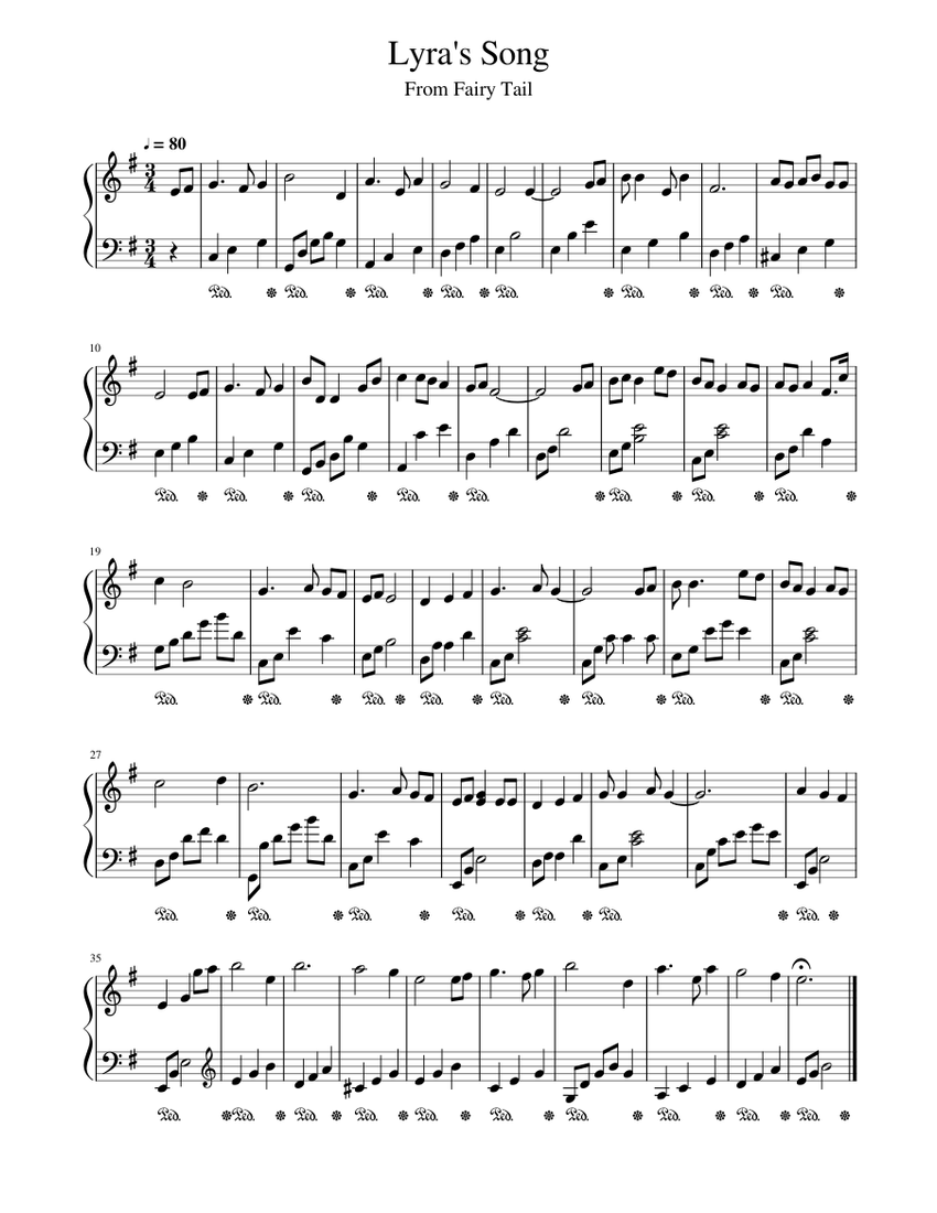 Lyra's Song - Fairy Tail Sheet Music for Piano (Solo) easy | MuseScore.com