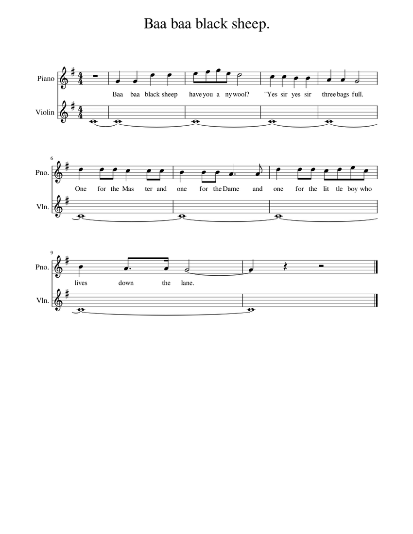 Baa_baa_black_sheep.G WITH VOCALS Sheet music for Piano, Violin (Solo ...