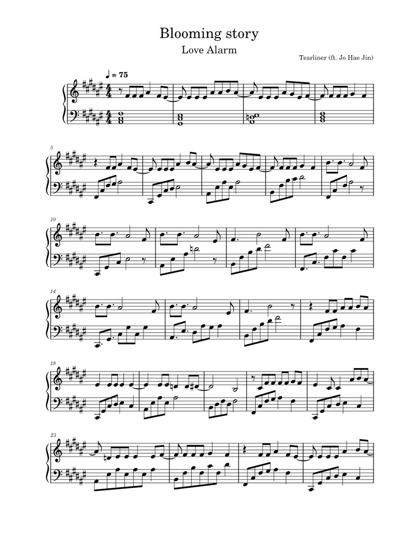 Blooming Story (Love Alarm) – Tearliner Sheet Music for Piano (Solo) Easy | MuseScore.com