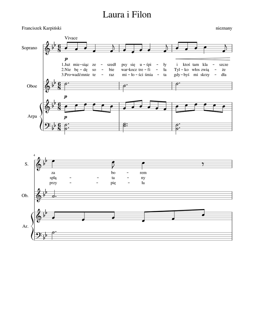 Laura i Filon Sheet Music with Chords for Soprano, Oboe, Harp (Mixed ...