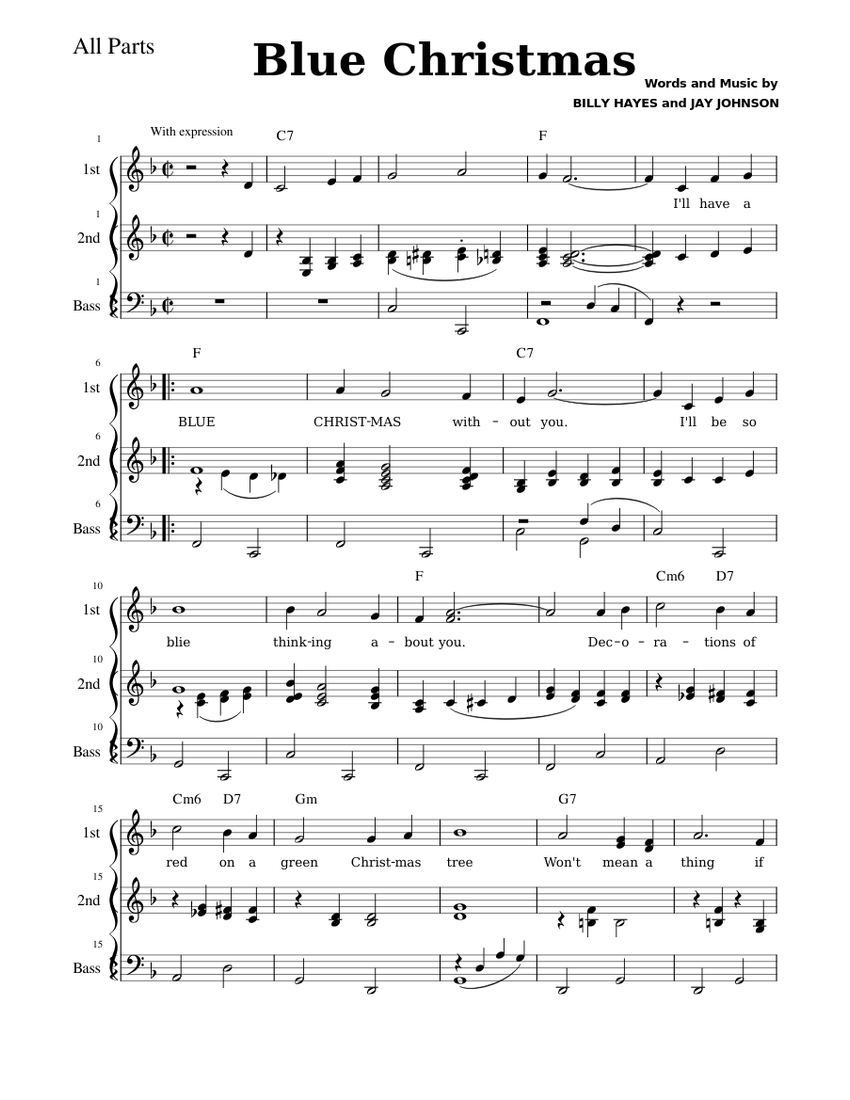 Blue Christmas Sheet Music with Chords for Accordion (Piano Trio ...