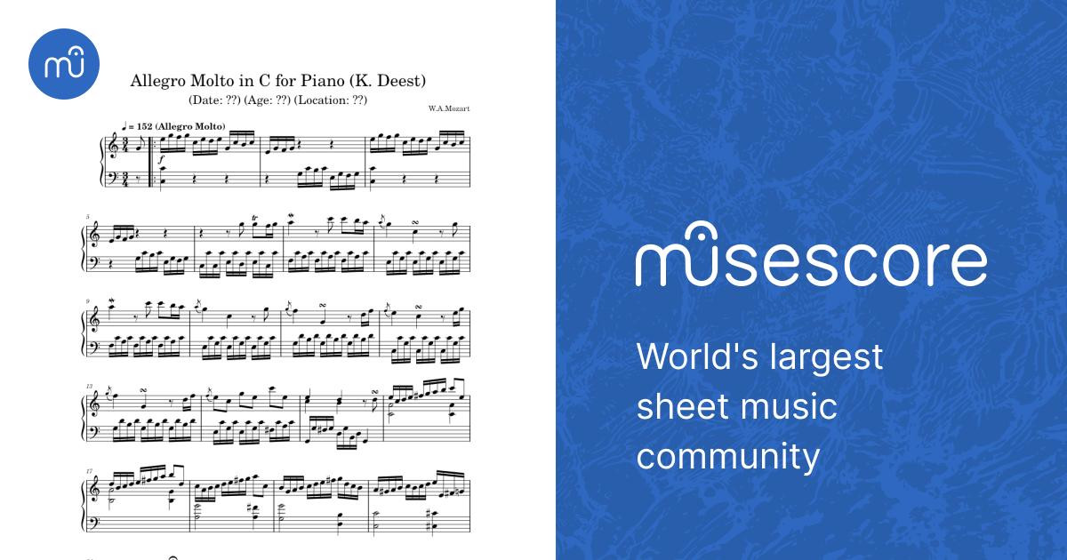 Molto Allegro In C Major – Wolfgang Amadeus Mozart Sheet music for ...