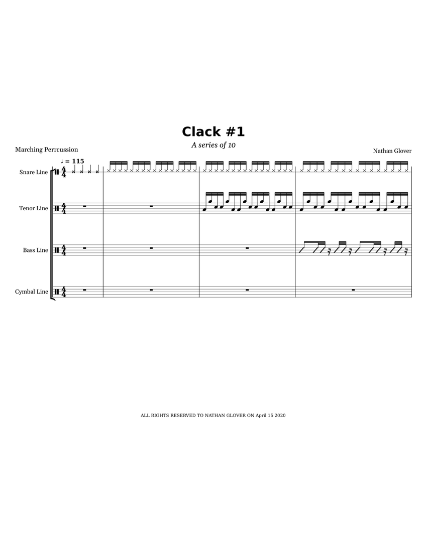 Clack_#1 Sheet music for Snare drum, Crash, Tenor drum, Bass drum ...