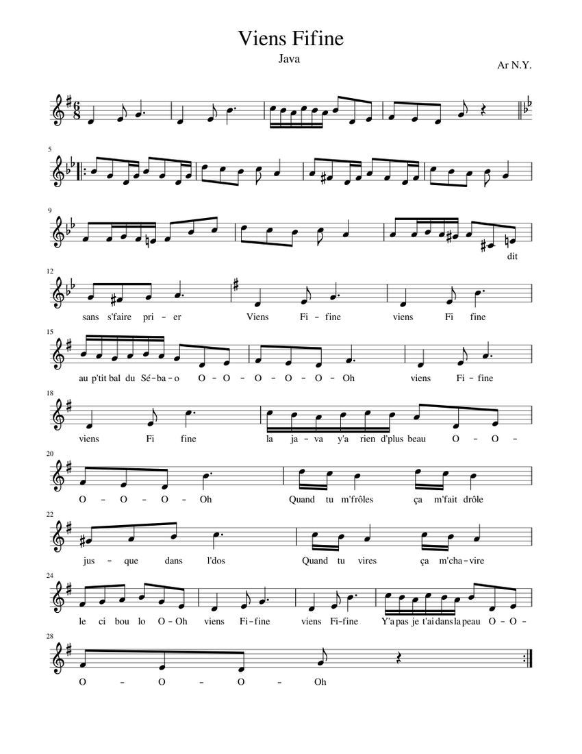 Viens Fifine Sheet music for Piano (Solo) Easy | Musescore.com