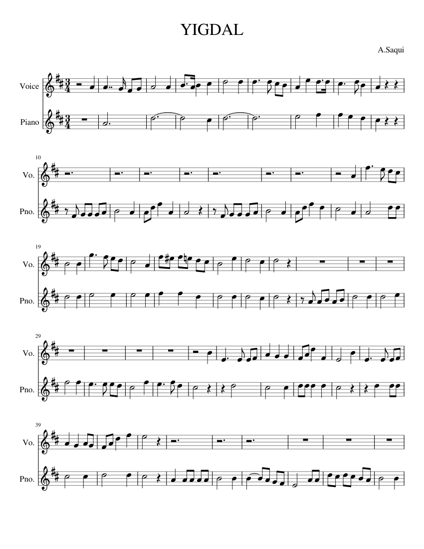 YIGDAL Sheet Music for Piano, Vocals (Piano-Voice) | MuseScore.com