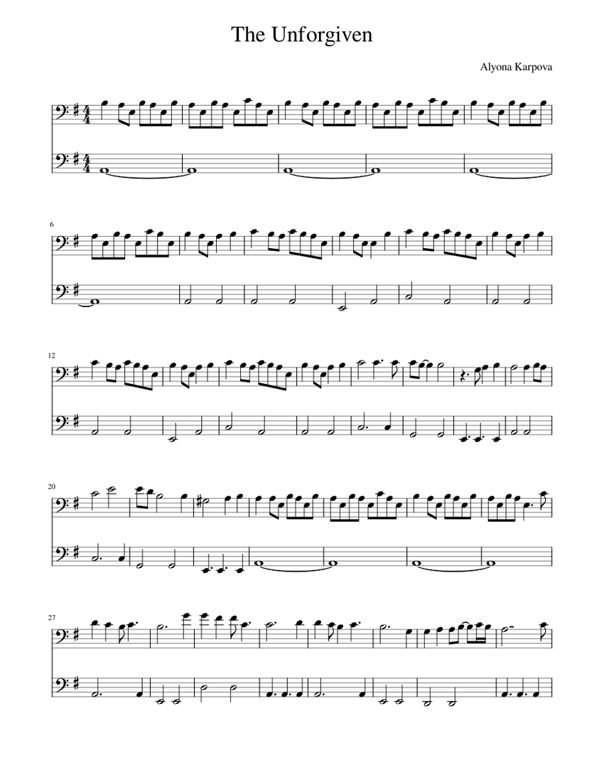the unforgiven Sheet Music for Cello (String Duet) | MuseScore.com