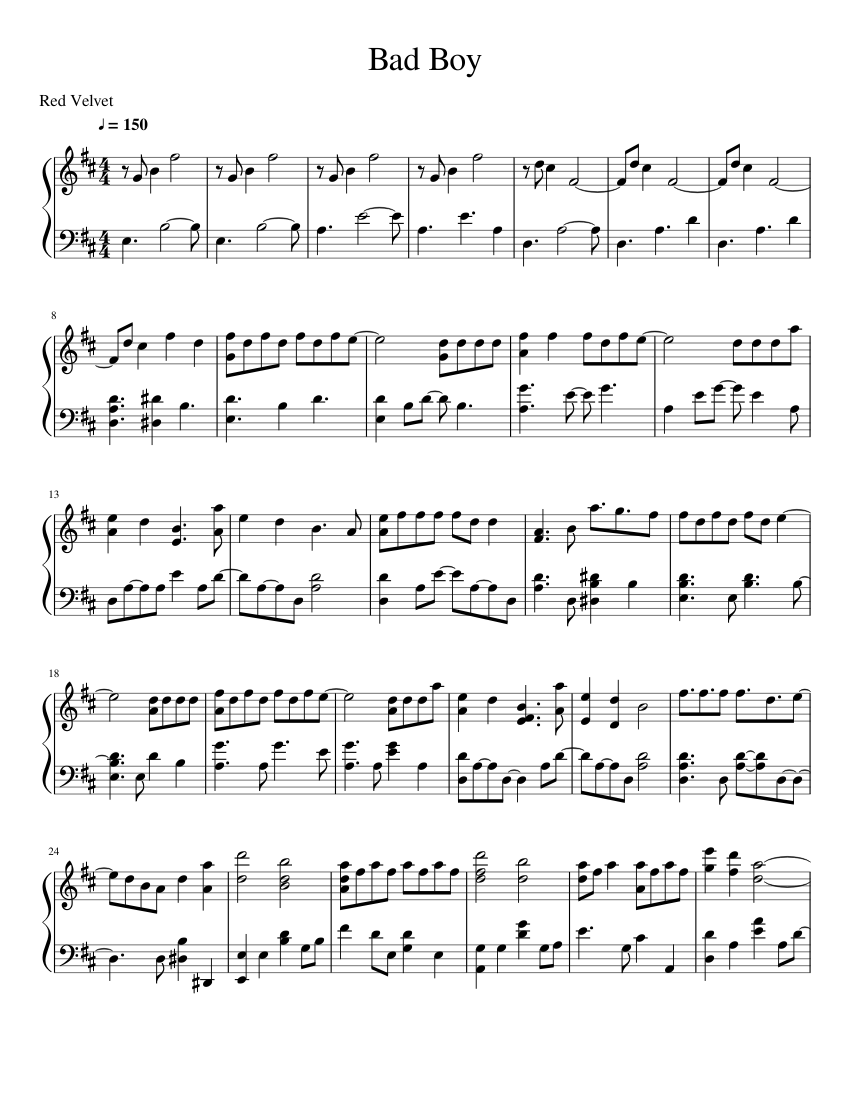 Bad Boy Red Velvet Sheet Music for Piano (Solo) | MuseScore.com
