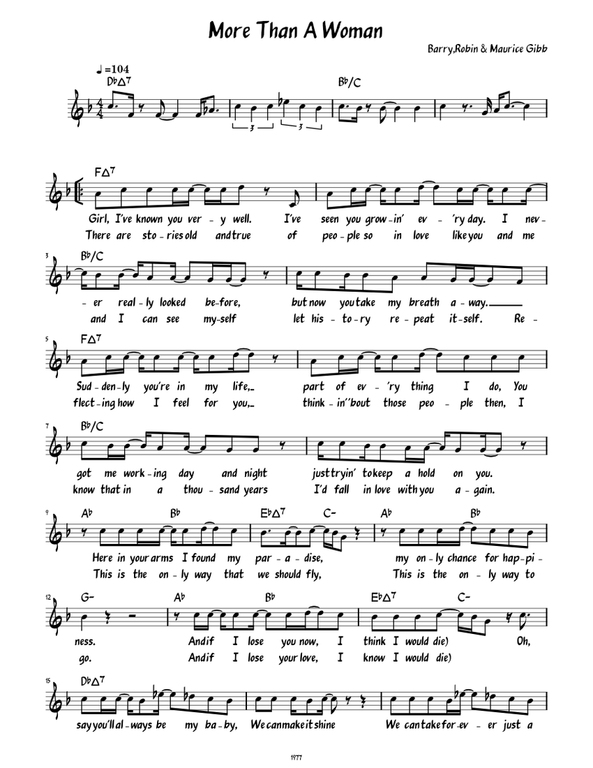 More Than A Woman (Lead sheet with lyrics ) Sheet Music with Chords for ...
