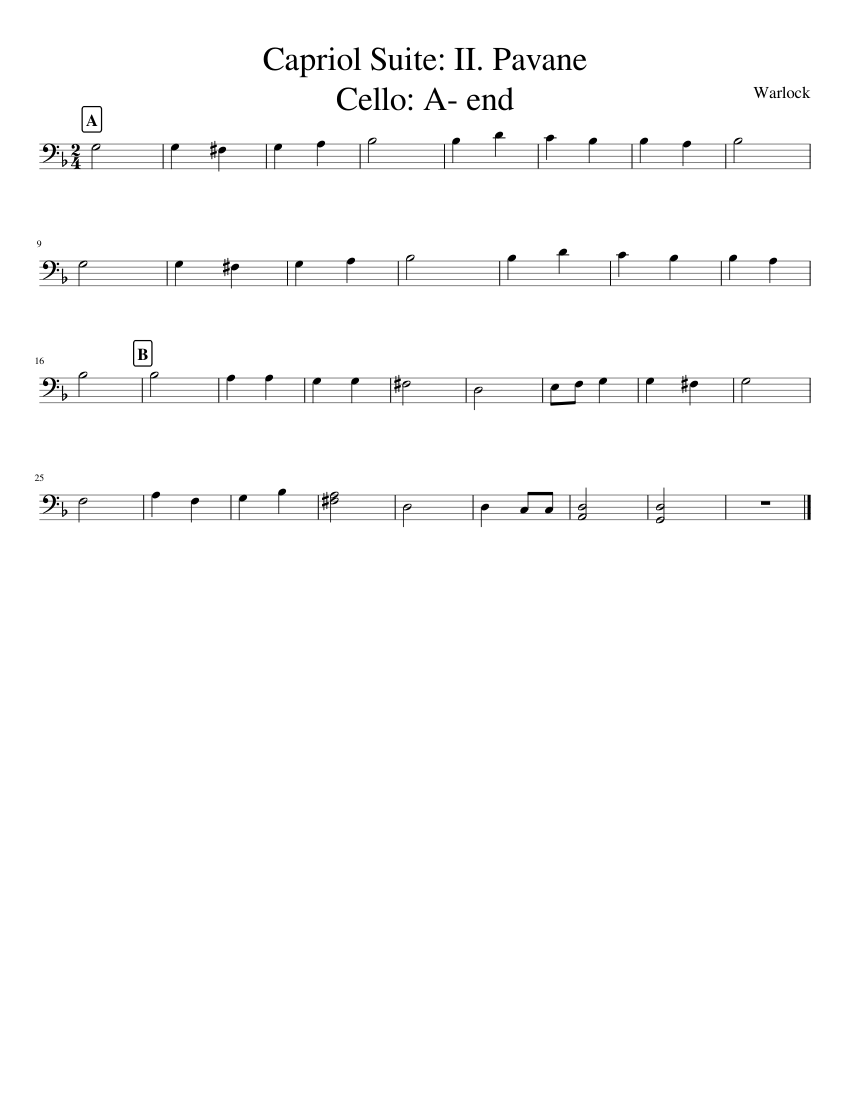 Capriol Pavane Cello Tenor Clef Section Sheet music for Piano (Solo ...