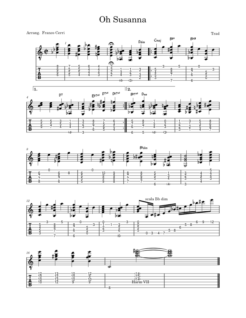 Oh Susanna Sheet music for Guitar (Solo) | Musescore.com