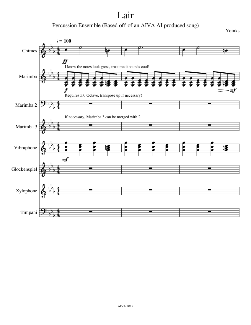 Lair Sheet music for Timpani, Vibraphone, Glockenspiel, Marimba & more ...