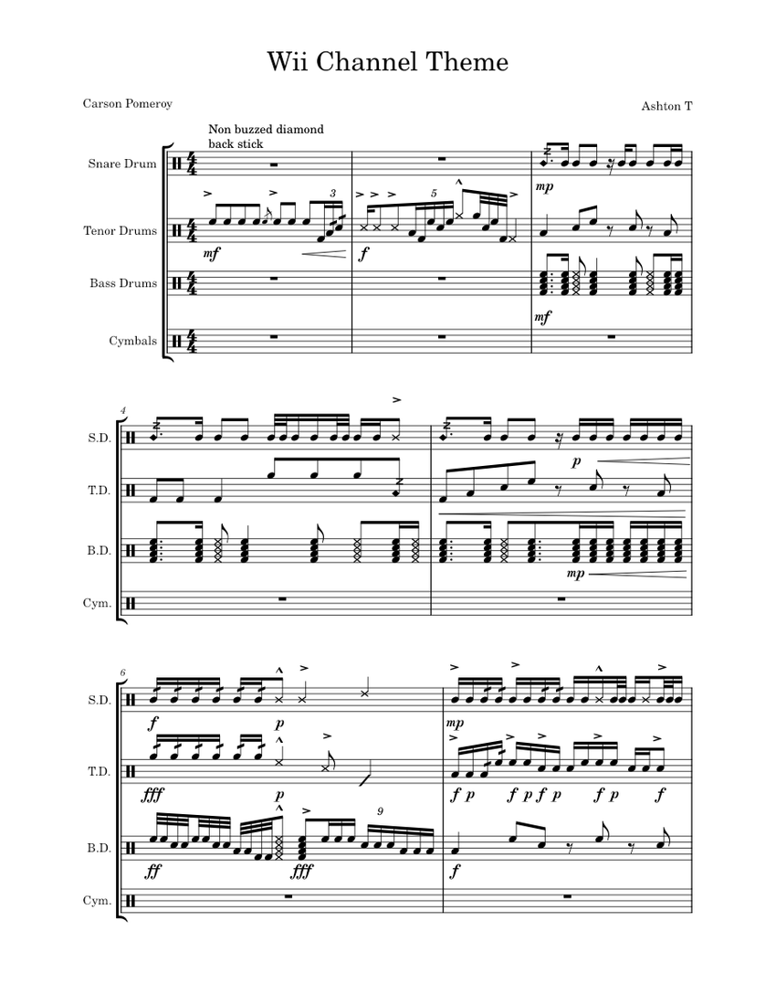 Wii Channel theme - Kazumi Totaka, Arr. Ashton Turner Sheet music for ...