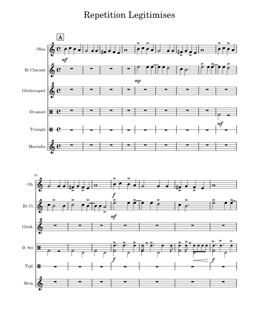 repetition legitimises Sheet music for Oboe, Clarinet in b-flat ...
