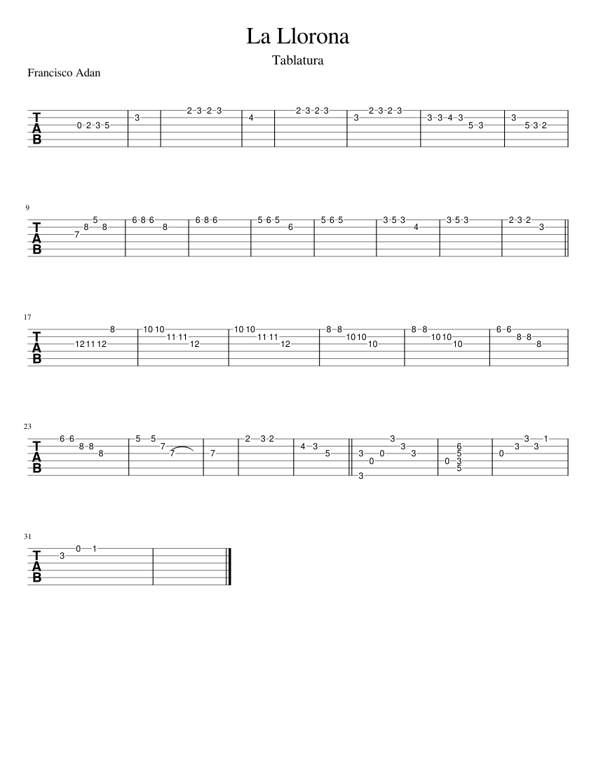 La Llorona Sheet Music for Guitar (String Ensemble) | MuseScore.com