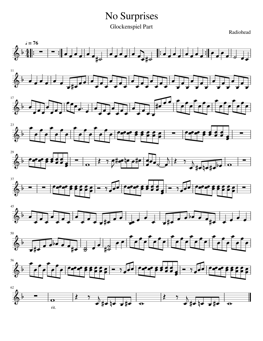 No Surprises Glockenspiel Sheet Music for Glockenspiel (Solo ...