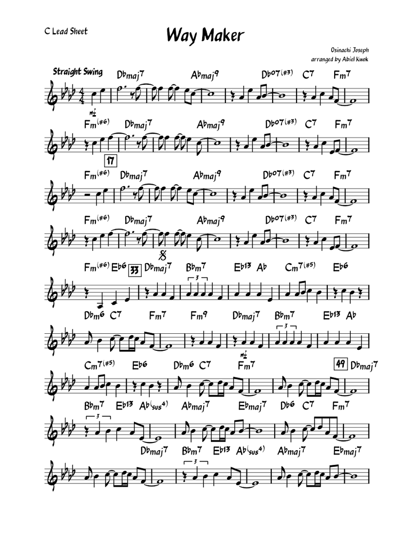 Way Maker – Lead Sheet (C) Sheet Music with Chords for Piano (Solo ...