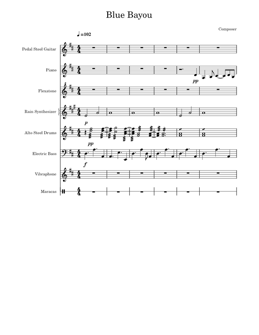 Blue Bayou Sheet music for Piano, Vibraphone, Guitar, Bass guitar ...